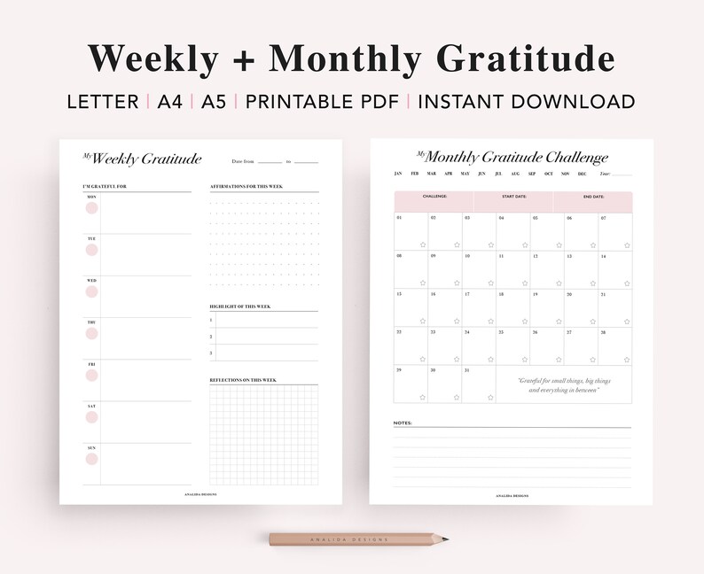 Gratitude Journal Printable: Daily, Weekly, Monthly Planner (A5 PDF ...