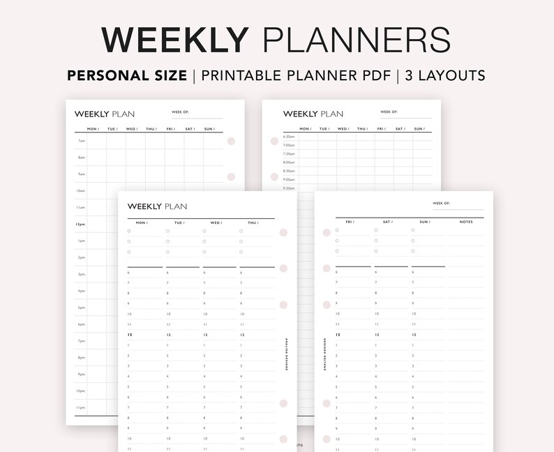 PERSONAL Weekly Schedule Printable Weekly Timetable Weekly - Etsy