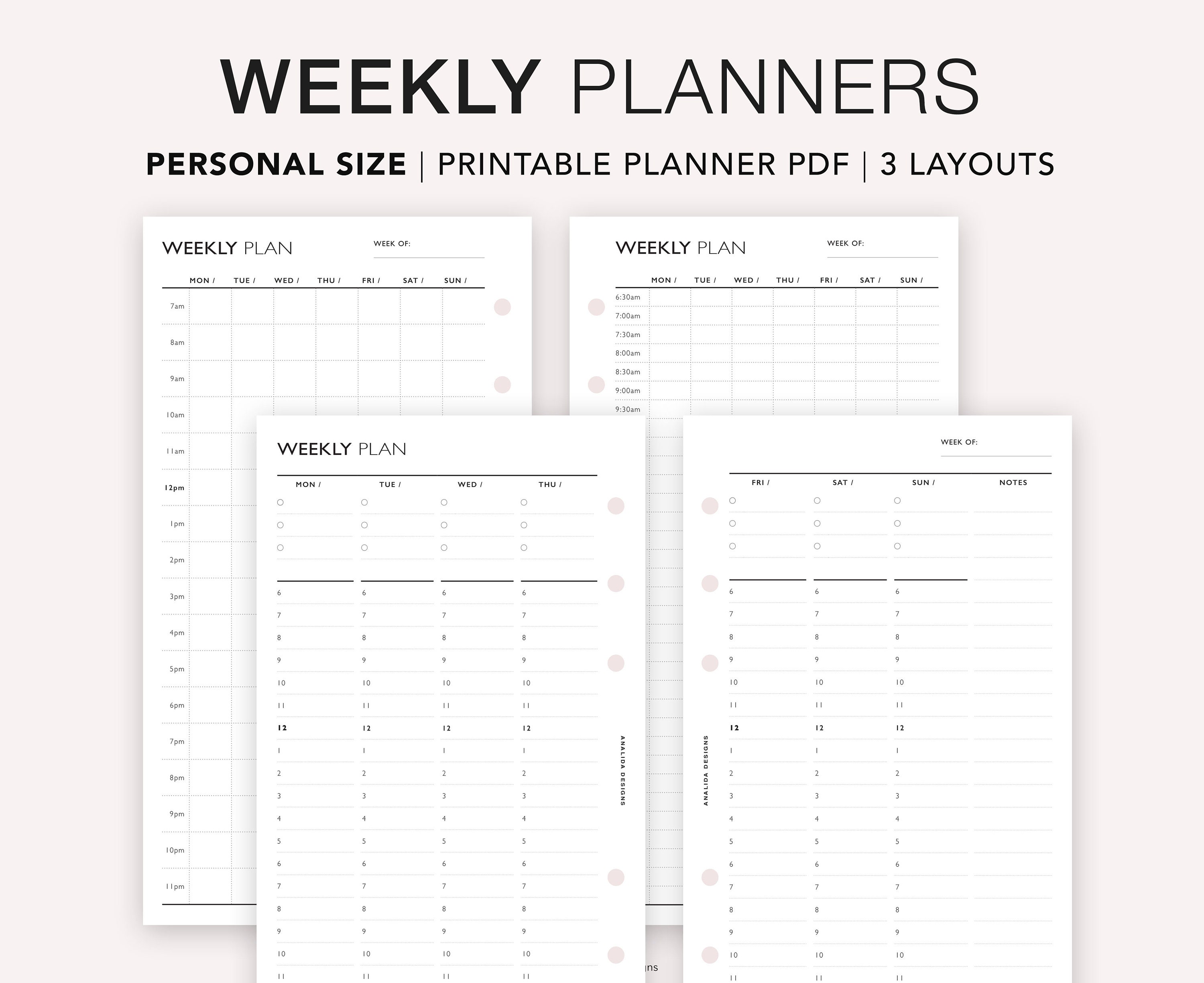 PERSONAL Weekly Schedule Printable Weekly Timetable Weekly - Etsy