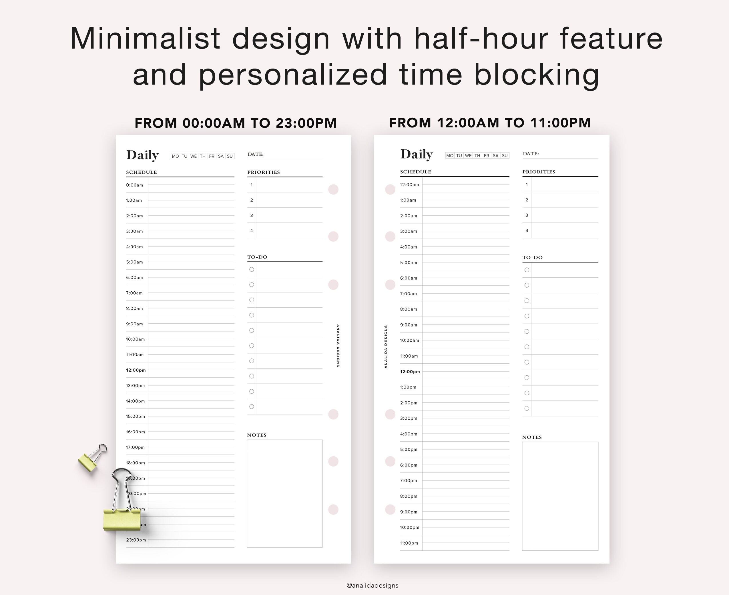 PERSONAL 24 Hour Daily Planner Printable Hourly Planner | Etsy