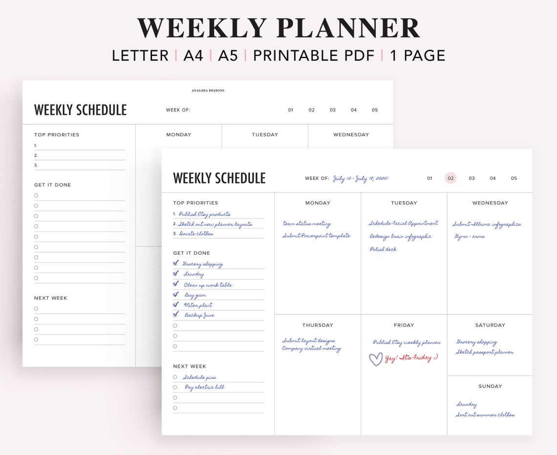 Undated Weekly Planner Printable Weekly Organizer Weekly to | Etsy
