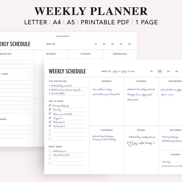 Weekly Work Planner - Etsy