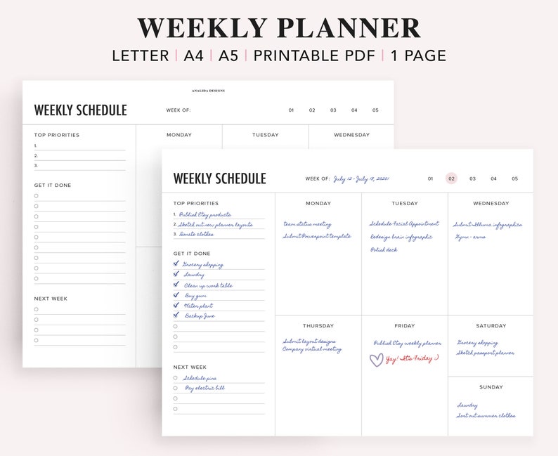 Undated Weekly Planner Printable Weekly Organizer Weekly to | Etsy