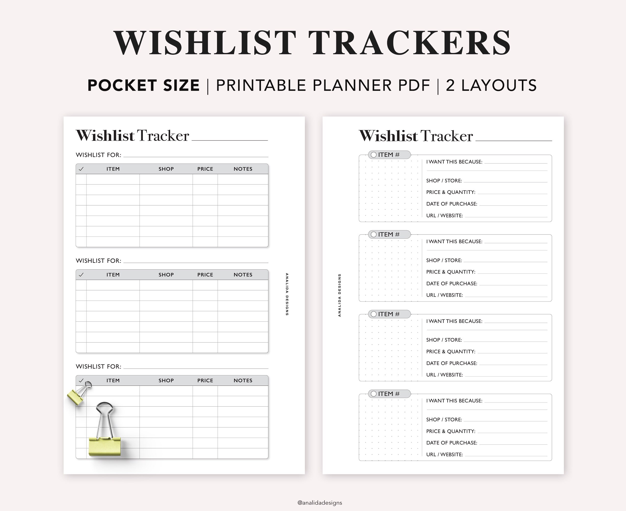 Pocket Wish List Printable: Filofax Pocket Refill (PDF Download) - Etsy