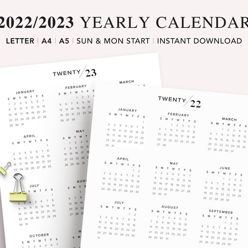 Year at a Glance Two Page Yearly Planner Printable 12 Month - Etsy