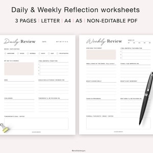 Daily Reflections, Weekly Reflection Journal, Monthly Review Worksheet ...