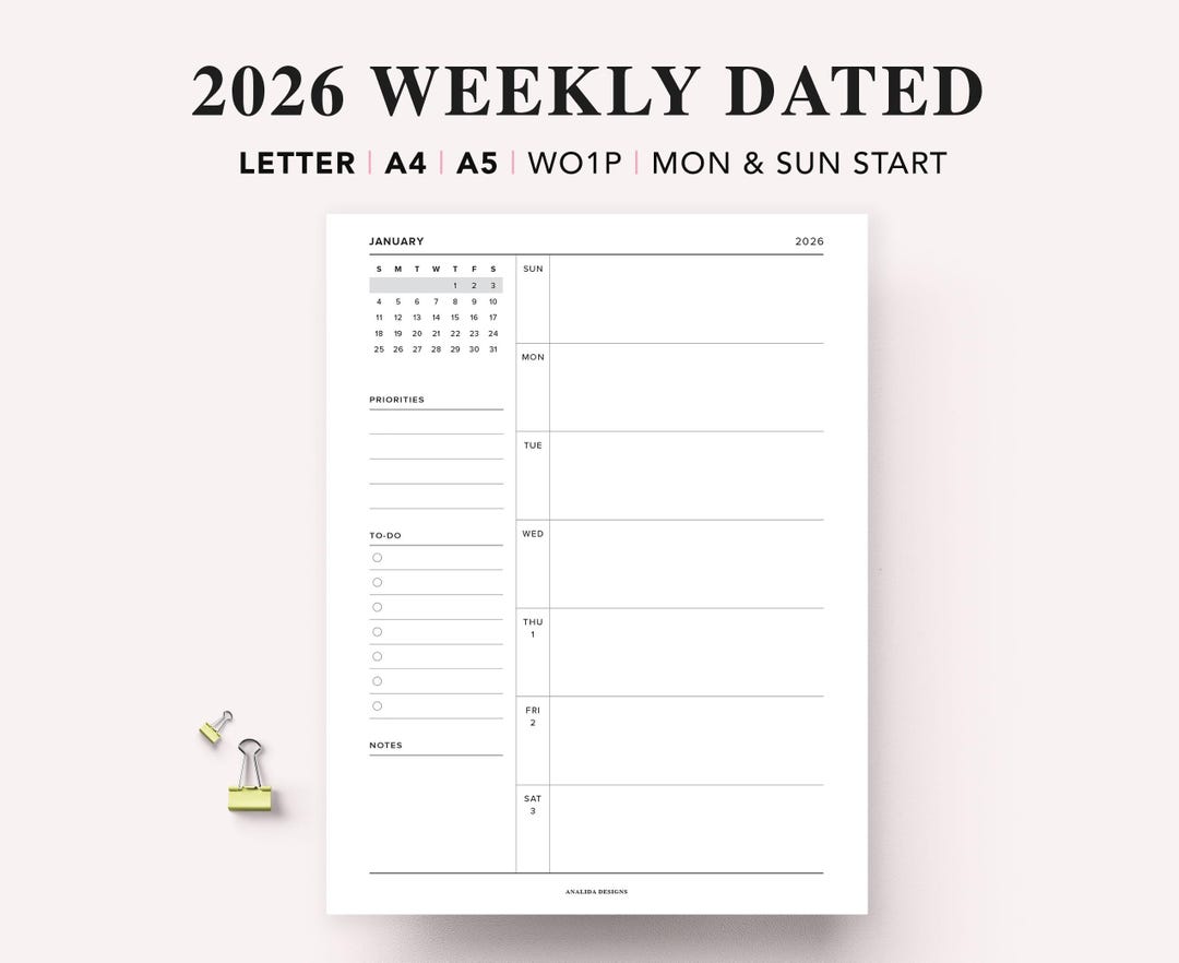 2026 Weekly Planner Printable: A5, A4, Letter Size (PDF Download) - Etsy