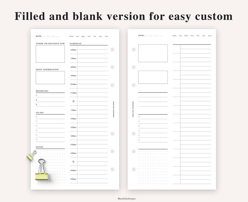 PERSONAL Daily Planner Printable Categorized Notes Hourly - Etsy