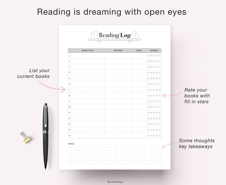 Reading Tracker Printable Reading Log Reading Journal Book - Etsy