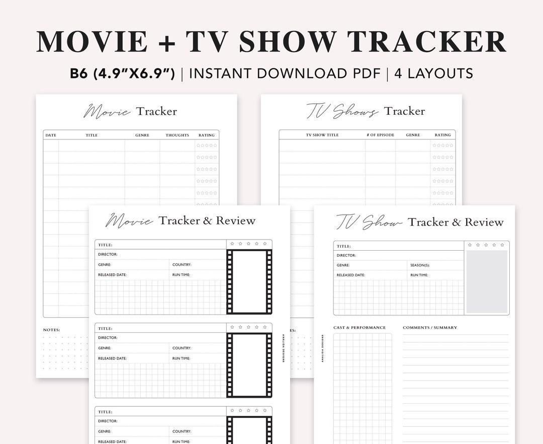 B6 Movie & TV Show Tracker Printable: Minimalist Review Log (PDF) - Etsy