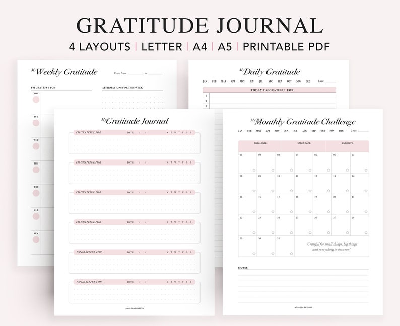 Gratitude Journal Printable: Daily, Weekly, Monthly Planner (A5 PDF ...