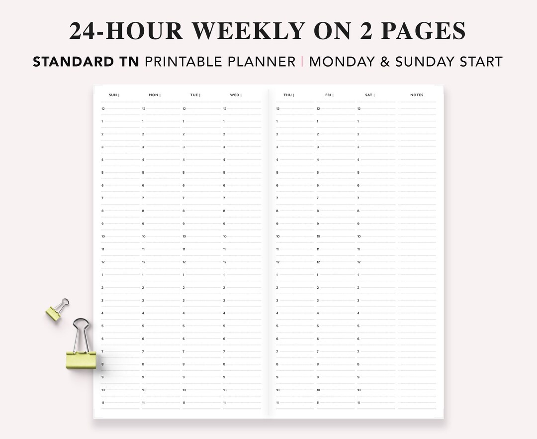 TN Standard Printable Insert, 24 Hour Weekly Schedule on 2 Page, Week ...