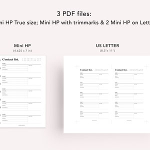 Mini HP Printable Contact List, Print at Home Planner Pages, Address ...