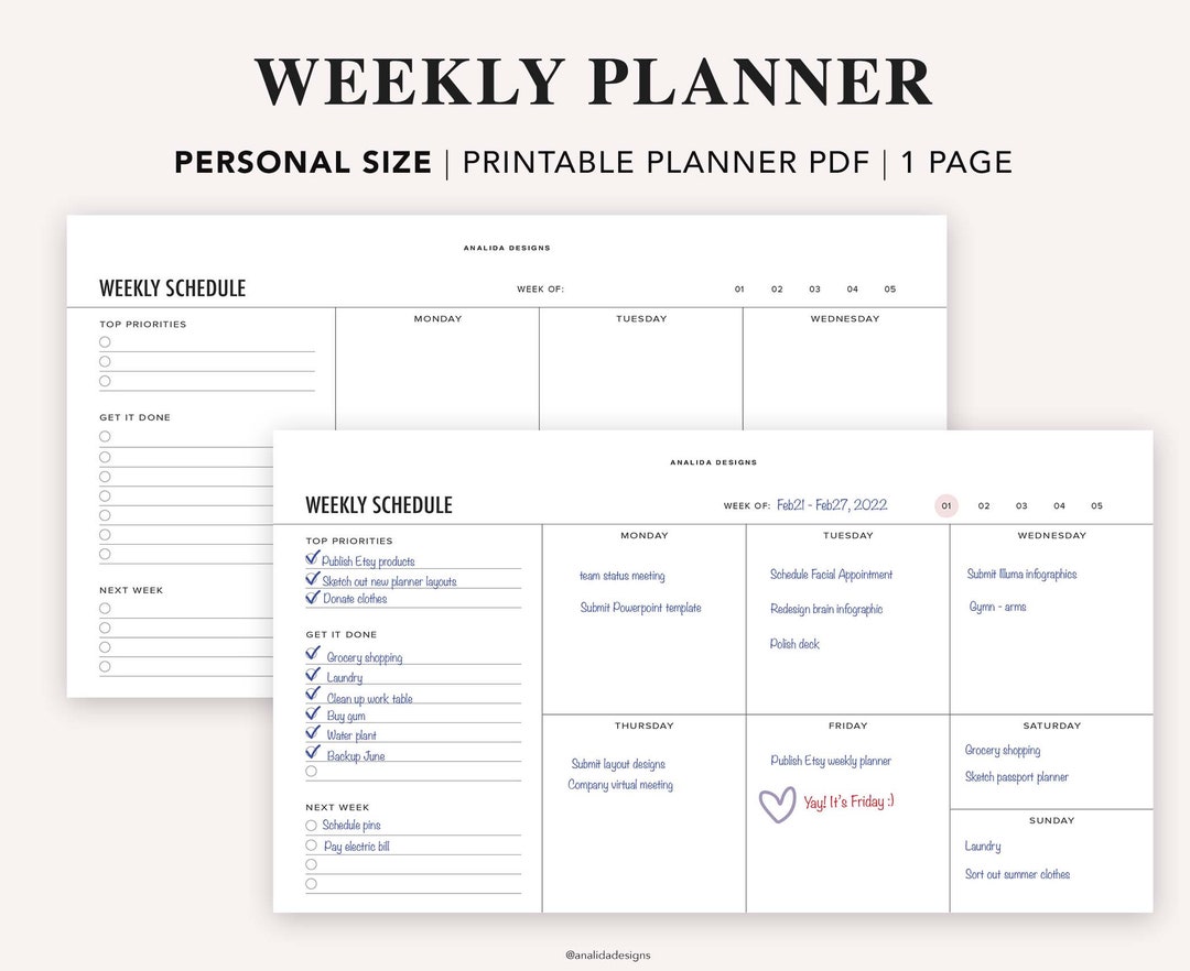 Personal Weekly Planner Printable: Undated Organizer (PDF Download) - Etsy