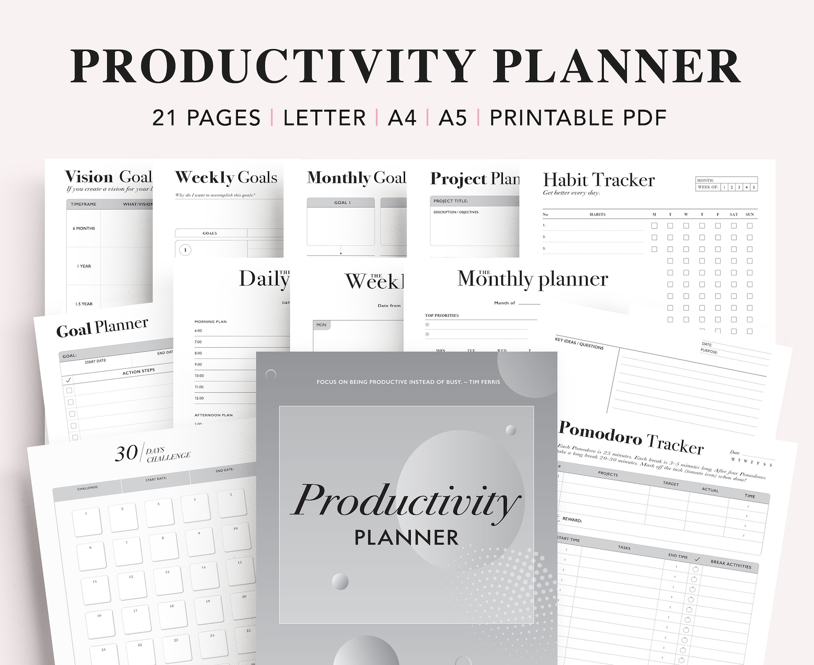 Productivity Planner Bundle Printable Work Planner Project | Etsy