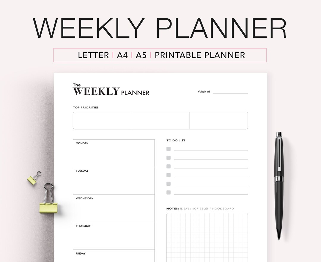 Minimal Weekly Planner Printable, Weekly to Do List, Undated Planner ...