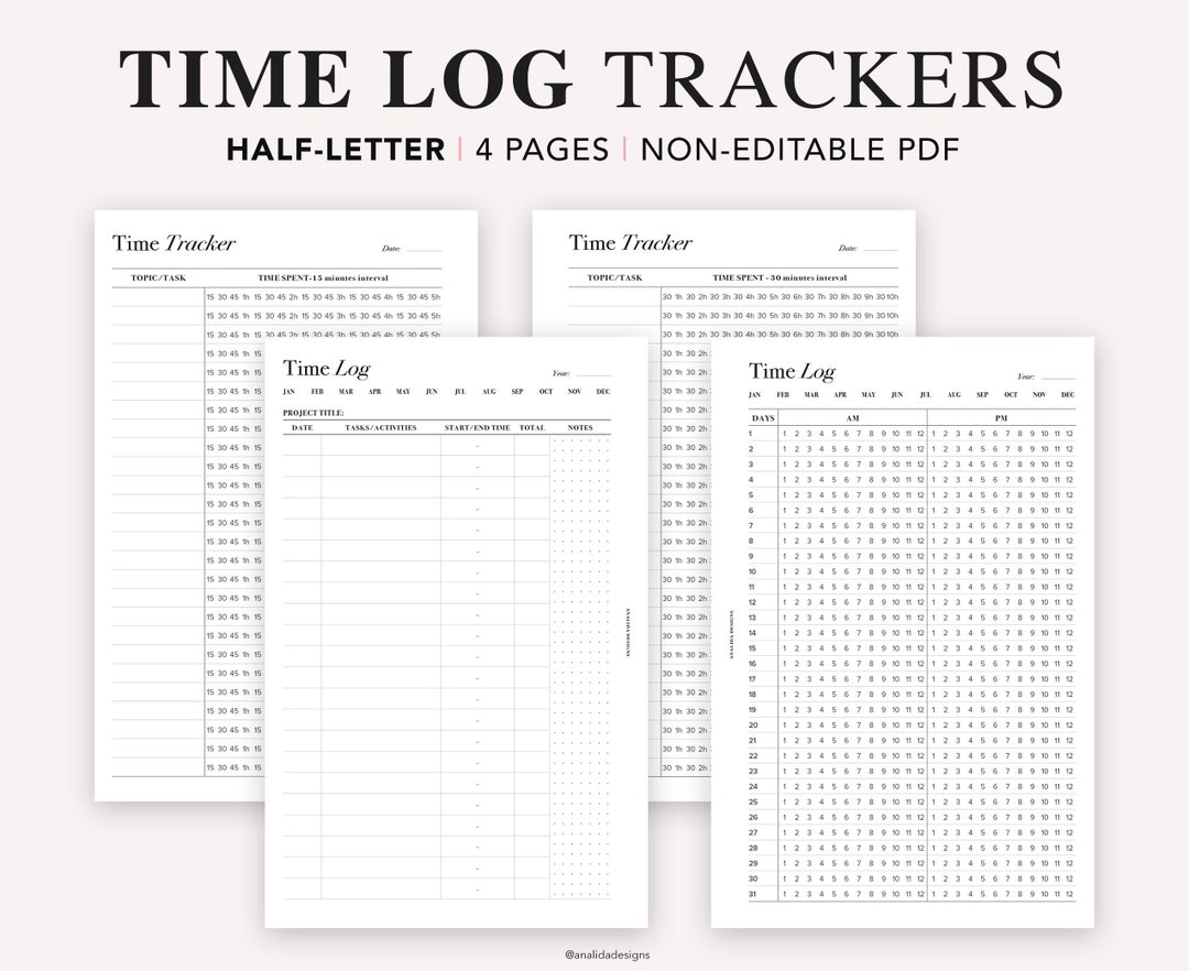 HALF LETTER Time Tracker Printable, Time Log, Time Blocking Template ...