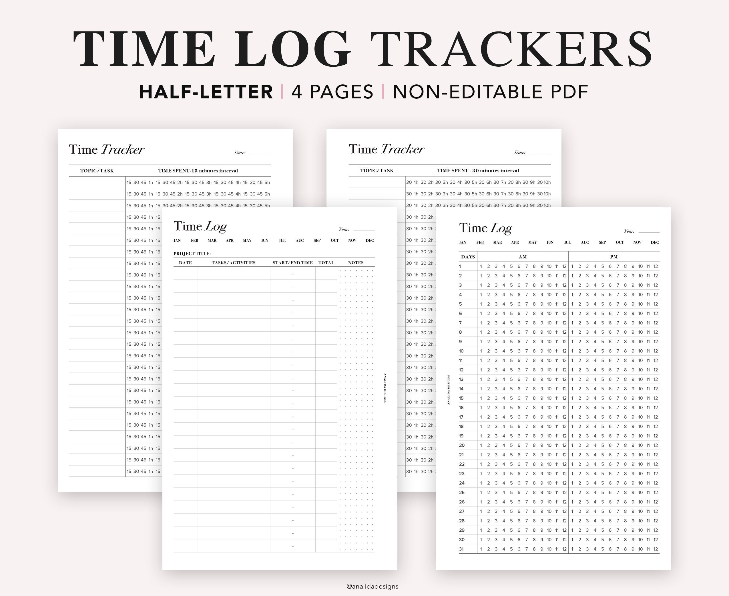 Half Letter Time Tracker Printable: Hourly Schedule (PDF) - Etsy UK