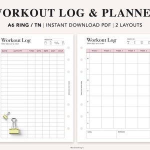 A6 Workout Planner Printable, Exercise Log, Workout Template, Workout ...