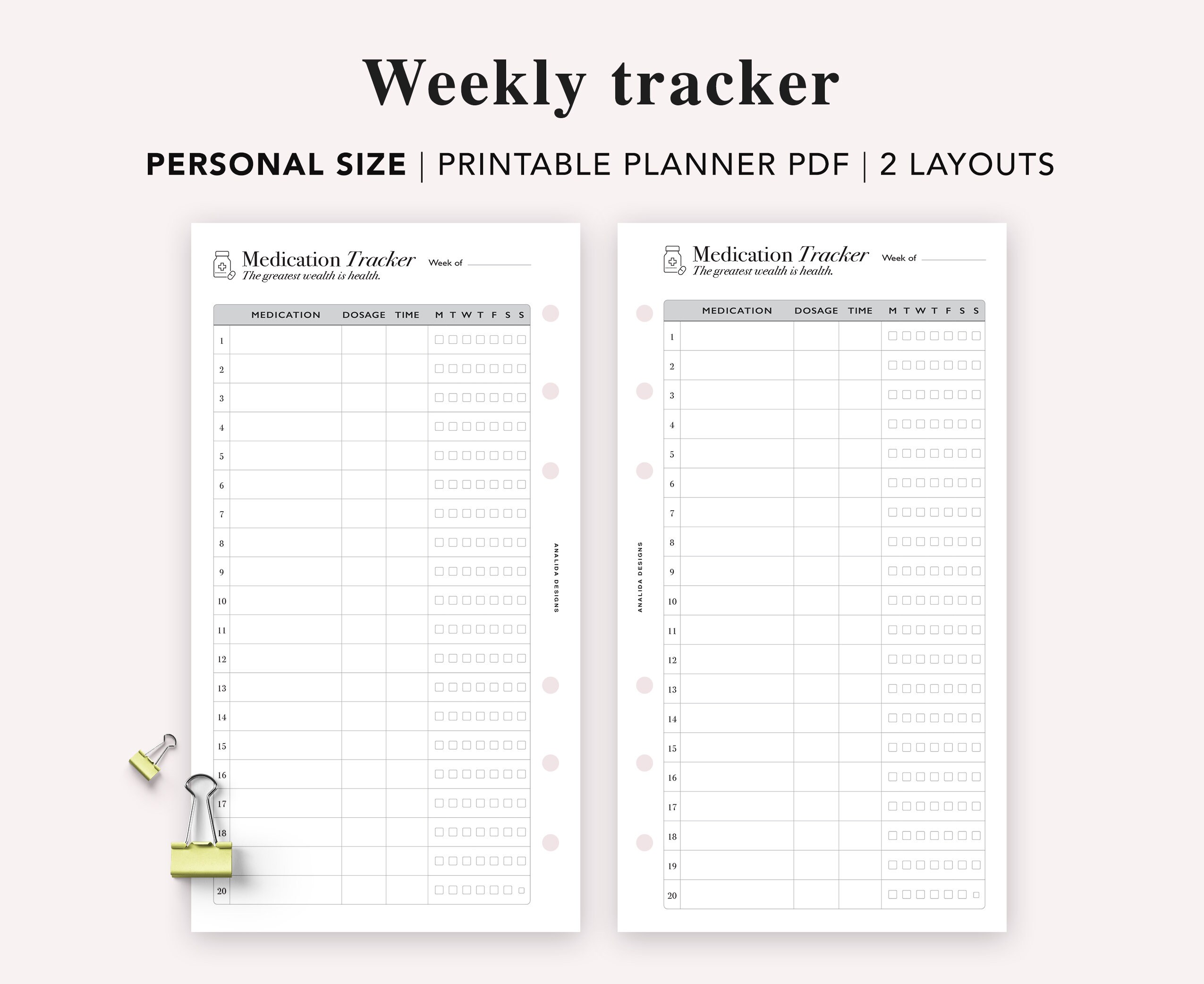 PERSONAL Medication Chart Printable Medication Tracker - Etsy