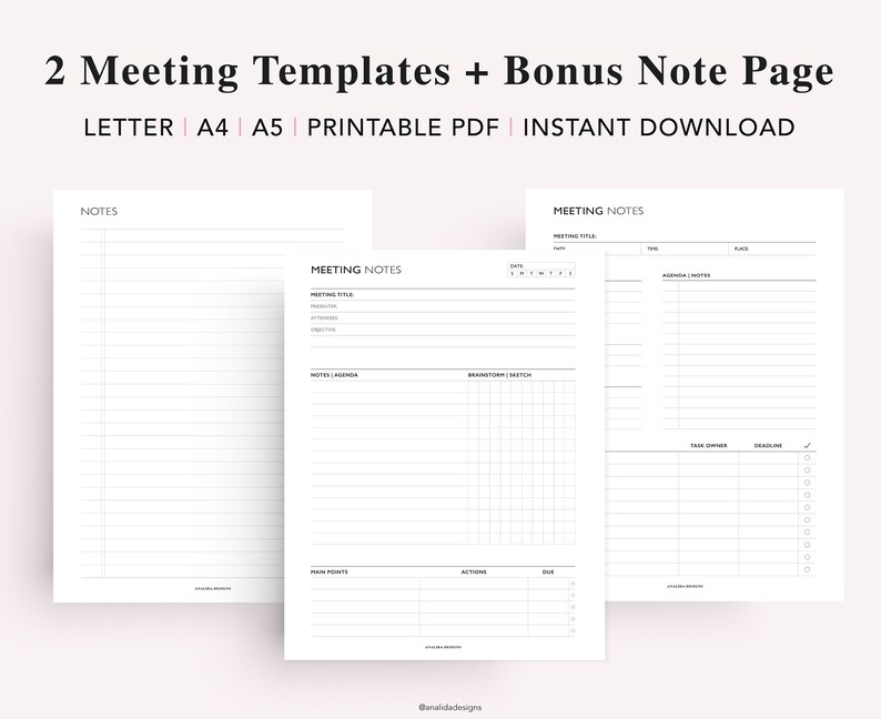 Meeting Notes Printable Work Organizer Daily Weekly Work - Etsy