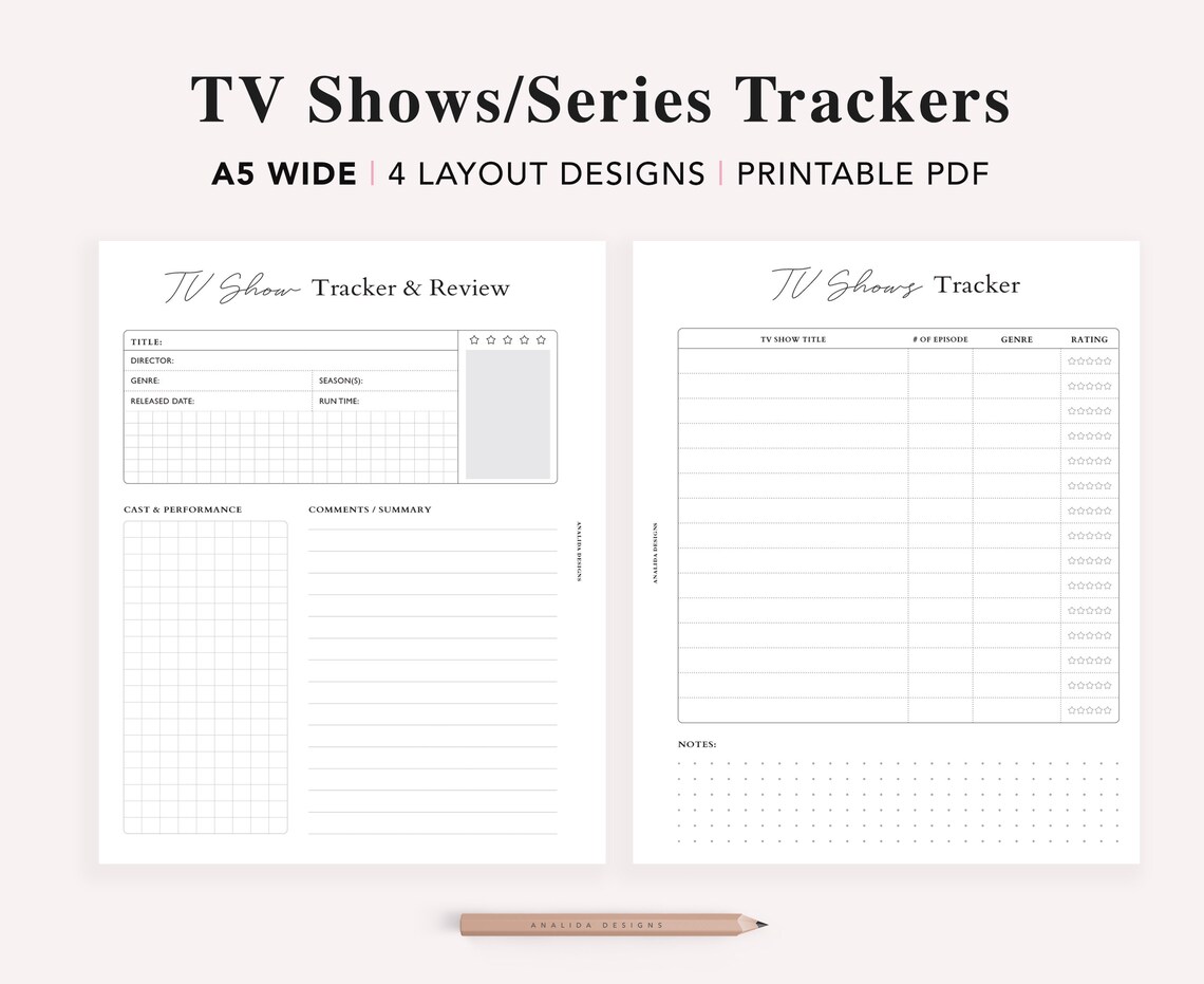 A5 WIDE Movie Tracker Printable TV Series Tracker Netflix | Etsy