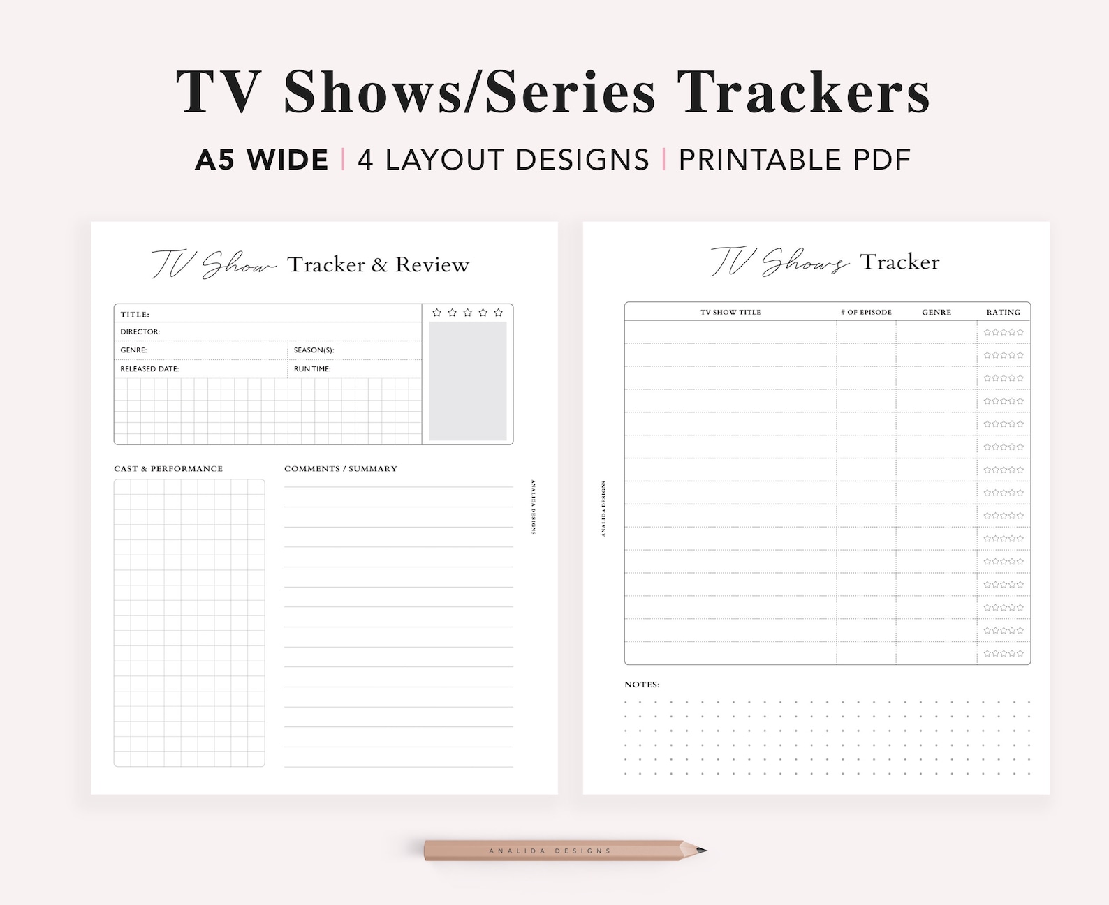 A5 WIDE Movie Tracker Printable TV Series Tracker Netflix | Etsy
