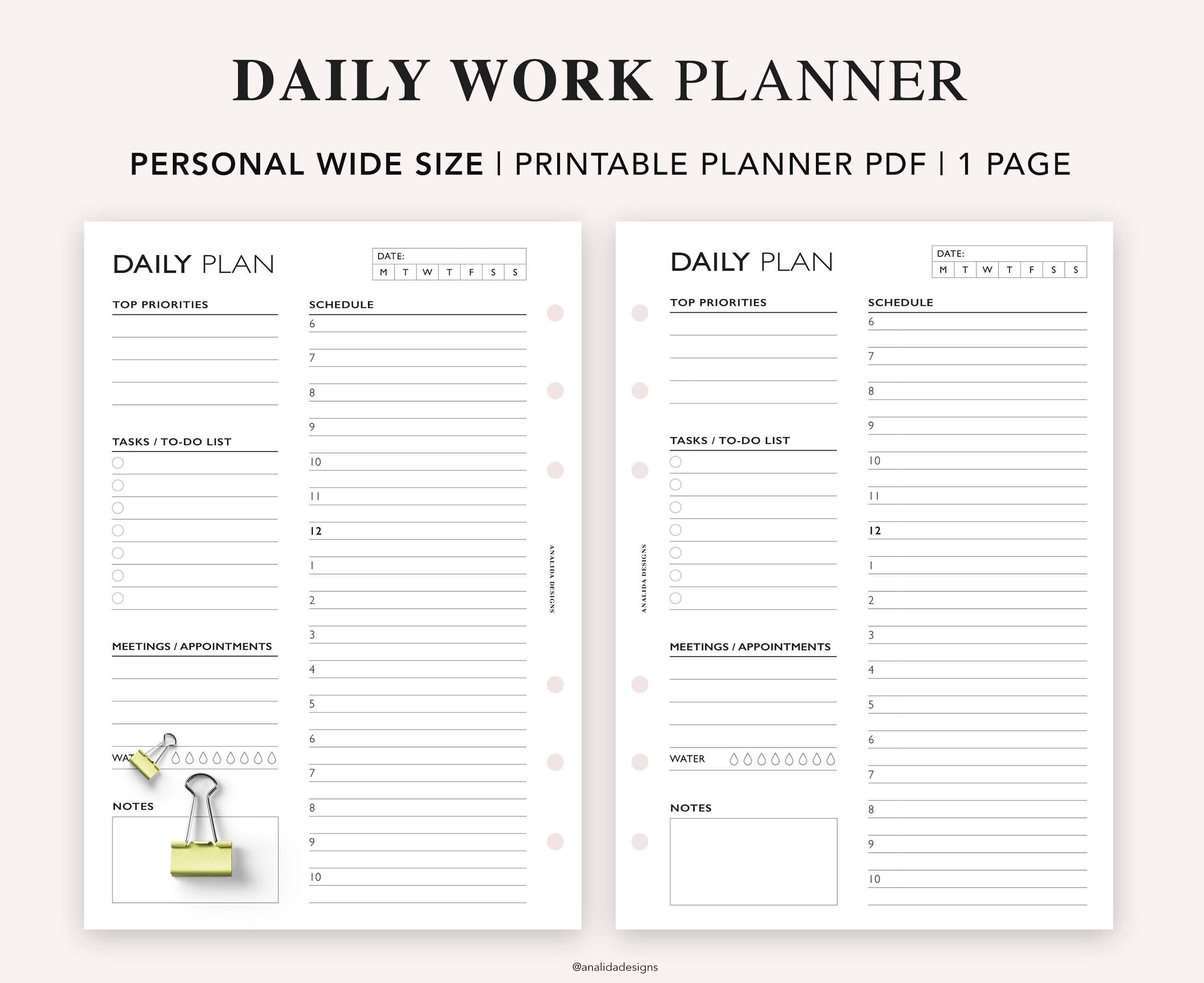 Personal Wide Daily Planner Printable: Hourly Schedule (PDF) - Etsy