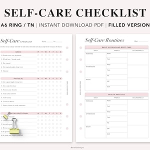 A6 Self Care Checklist Tracker, Self Help Journal, Daily Routine ...