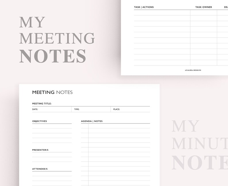 Meeting Notes Printable Work Organizer Daily Weekly Work - Etsy