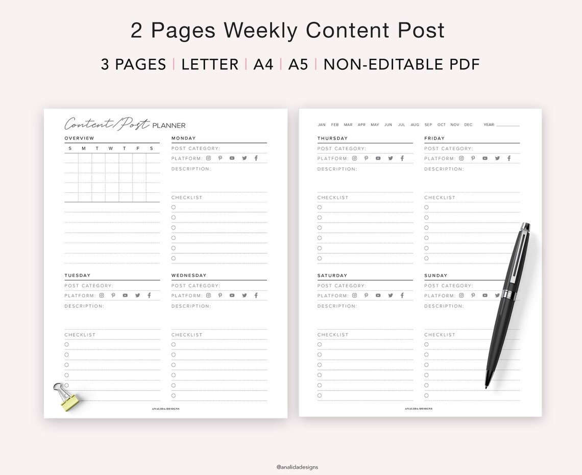 Social Media Planner Template Instagram Post Tracker Content | Etsy