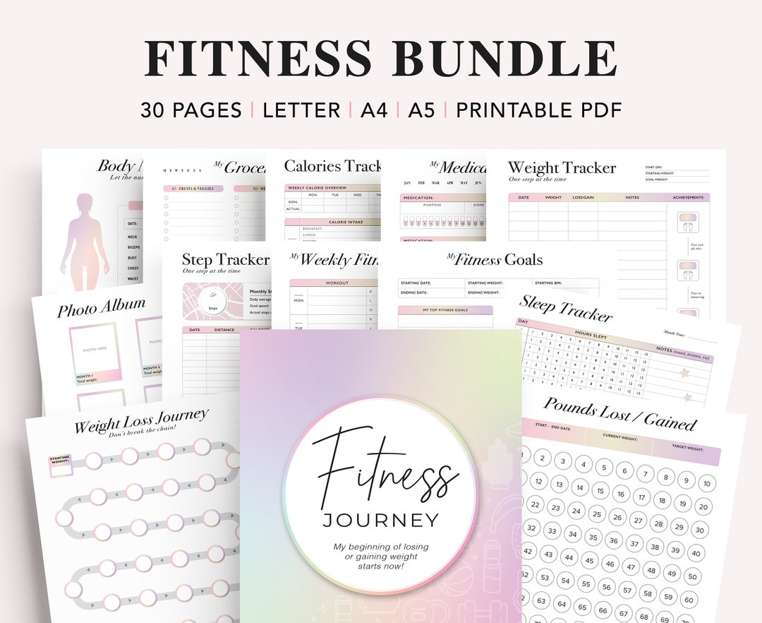 Fitness Planner Printable: Weight Loss, Workout, Meal Journal (A5, A4 ...