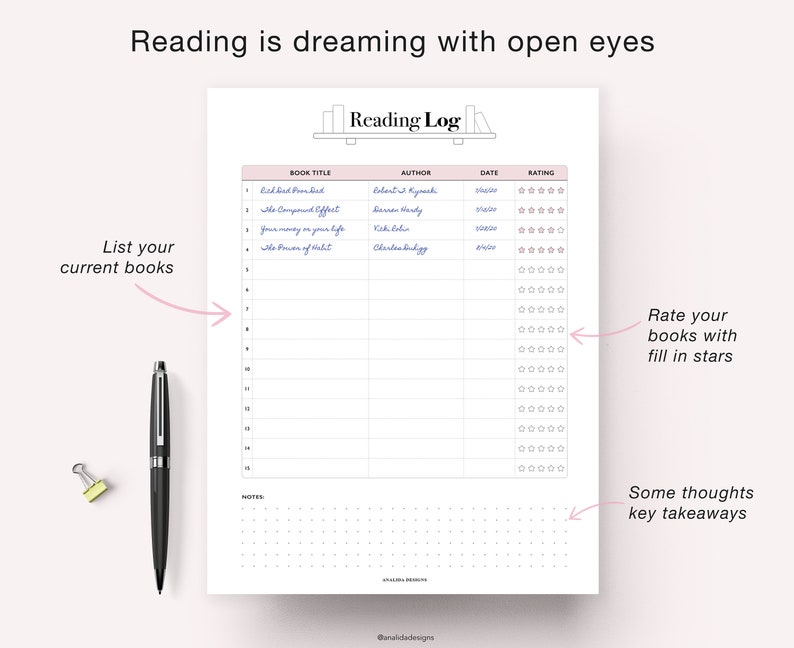 Reading Tracker Printable Reading Log Reading Journal Book - Etsy