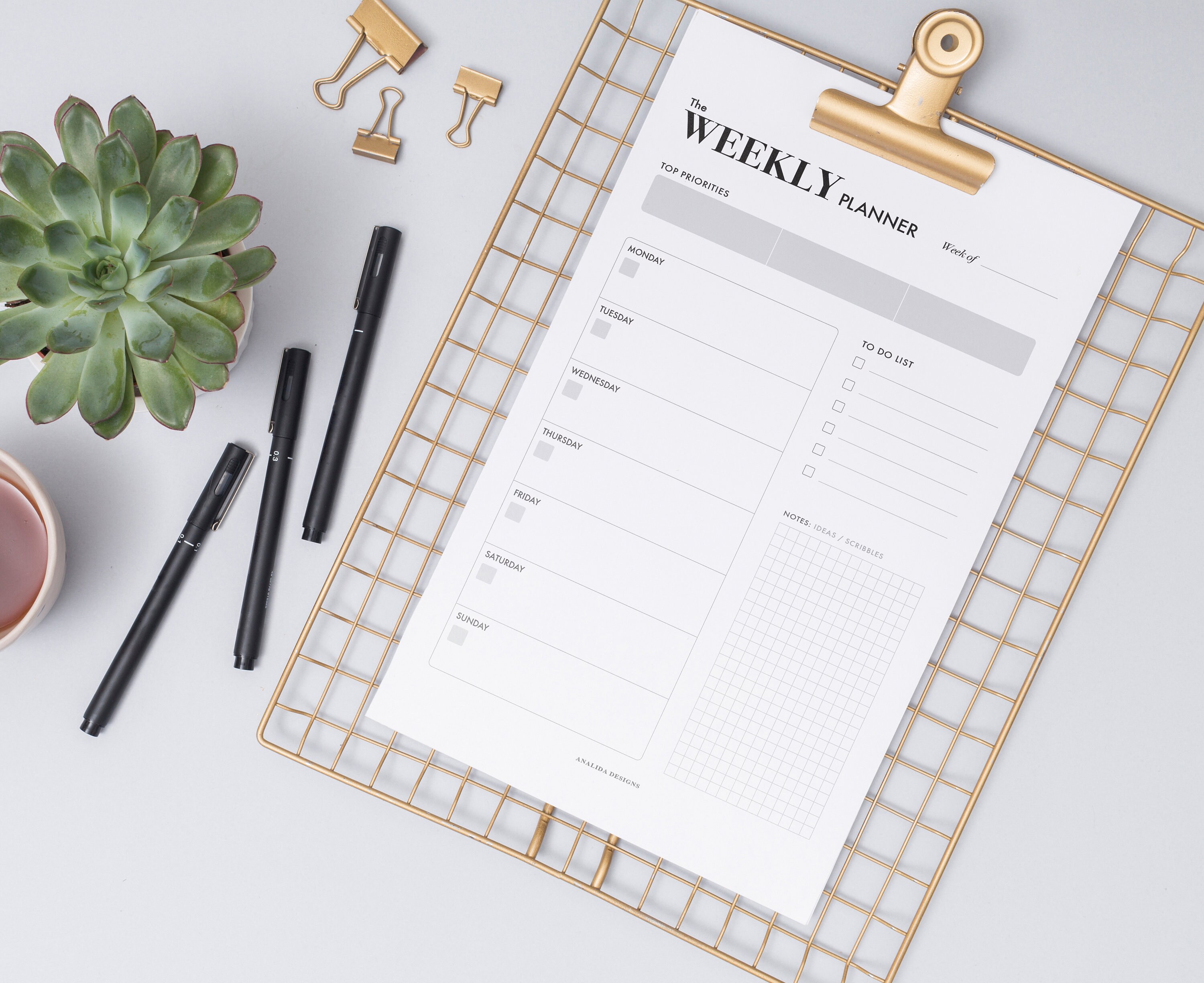 Minimalist Weekly Planner Printable: Undated To-do List (A5, A4, Letter ...