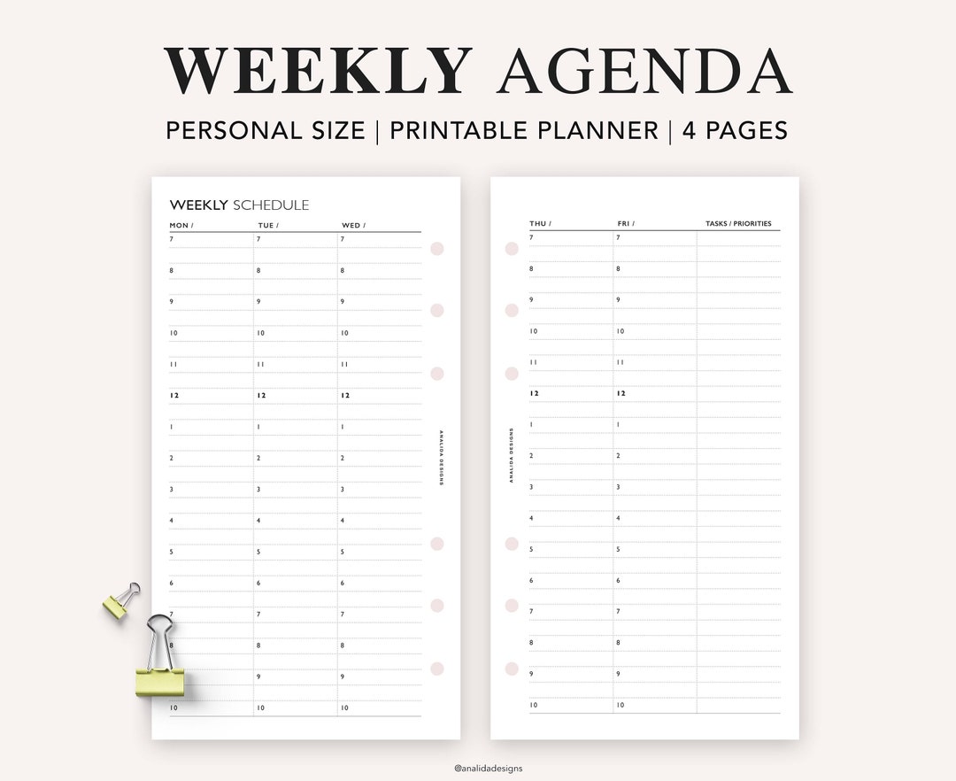 PERSONAL Size Weekly Planner Printable, Weekly Agenda, Weekly To-do ...