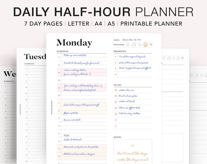 Weekly Planner Printable, 7 Day Weekly Planner, Printable Organizer ...