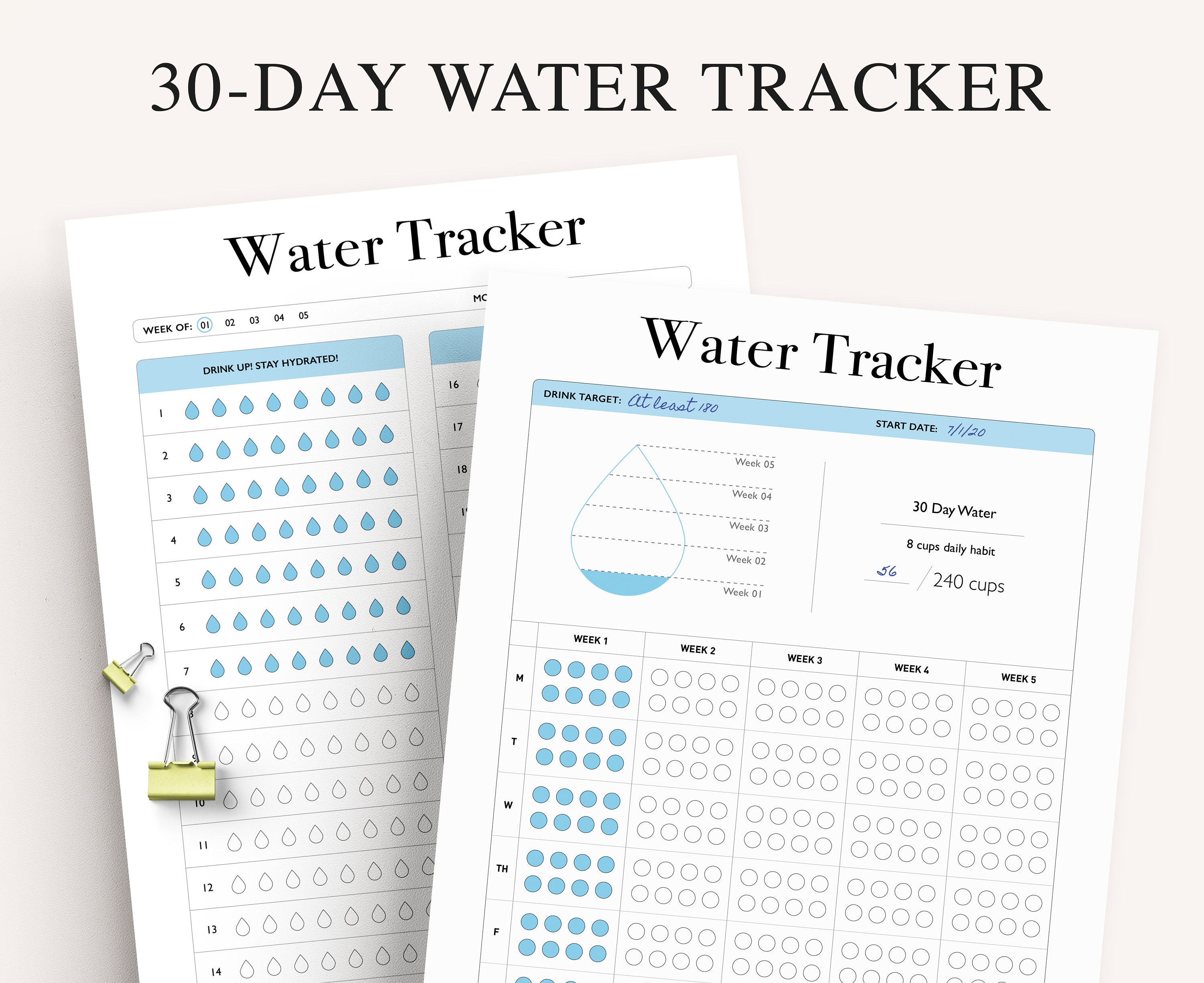 Water Tracker 30 Day Water Challenge Printable Water Intake - Etsy UK