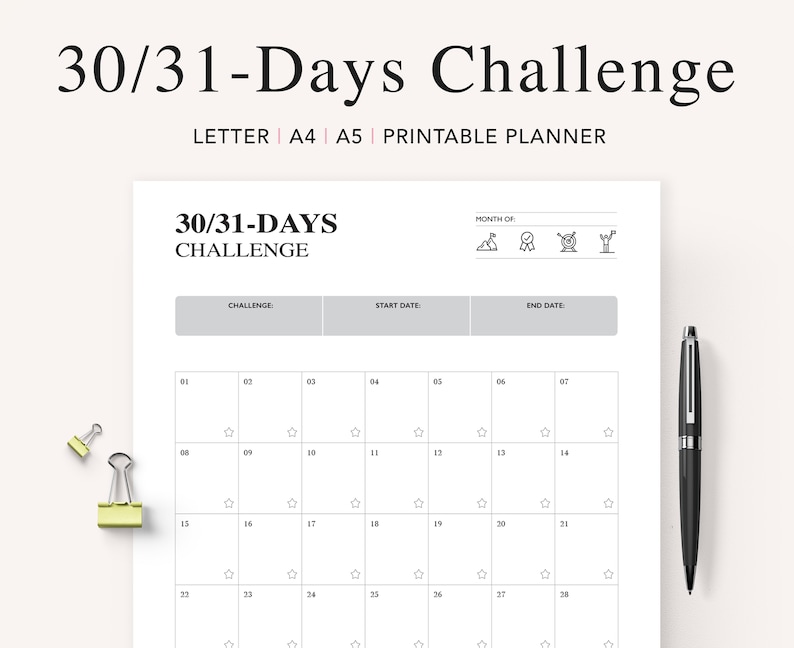 30 Day Challenge Printable 30 Day Tracker 30 Day Habit Plan | Etsy