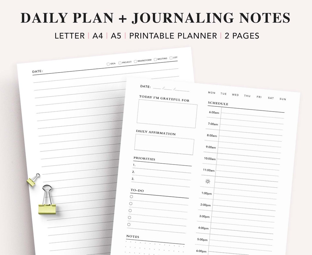 Daily Planner Printable, Categorized Notes, Hourly Planner, Daily ...