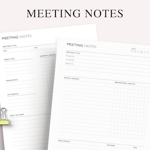 Meeting Notes, Printable Work Organizer, Daily Weekly Work Planner ...