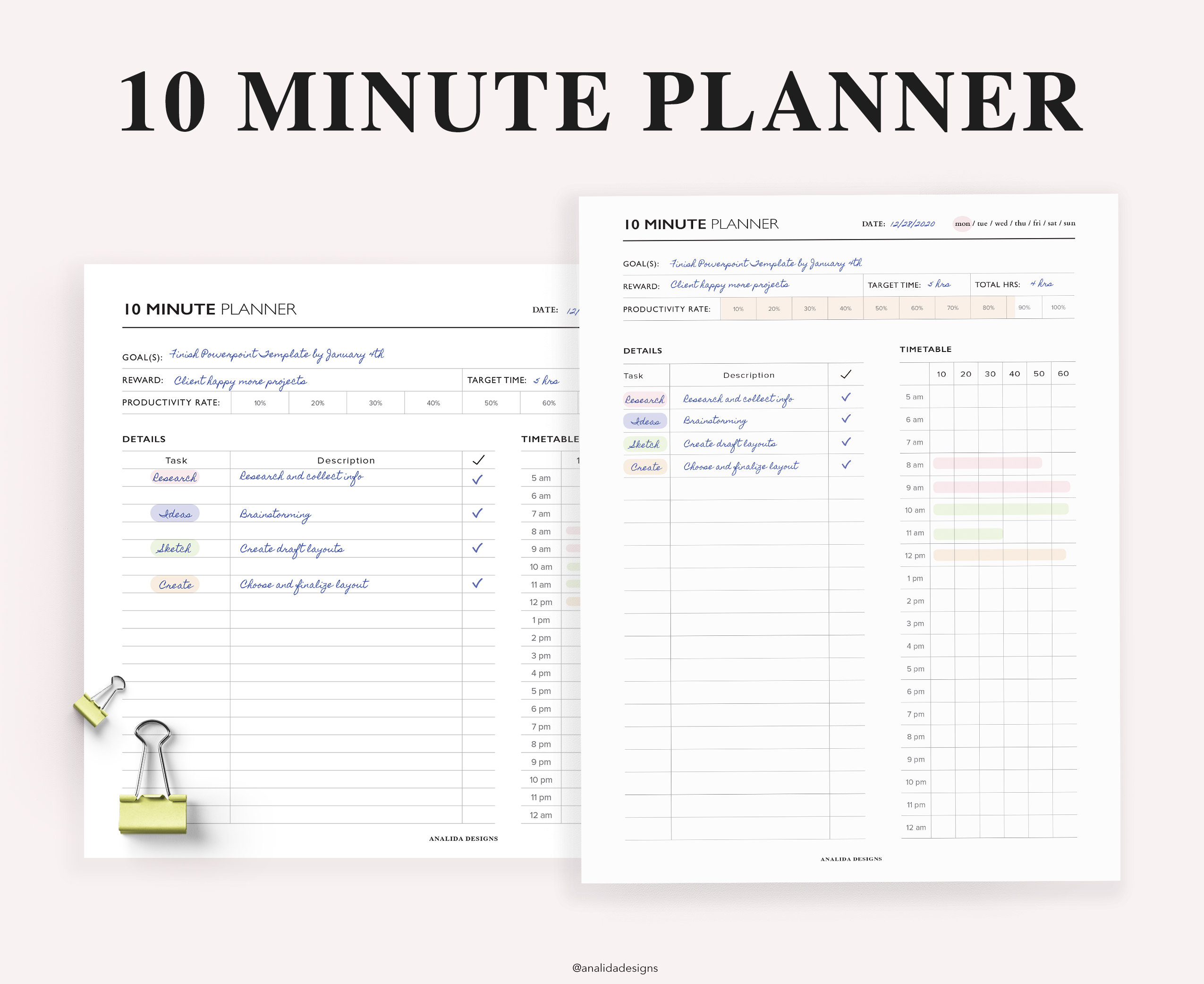 10 Minute Planner Printable Time Management Insert Pomodoro - Etsy ...