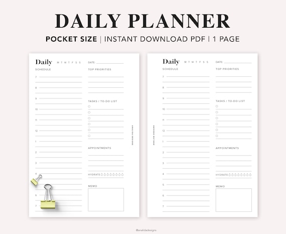 POCKET Daily Planner Printable Hourly Planner Work Planner | Etsy