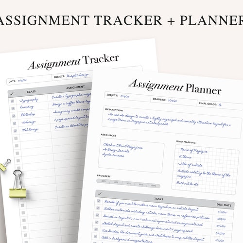 Homework Tracker Assignment Tracker School Study Printable - Etsy