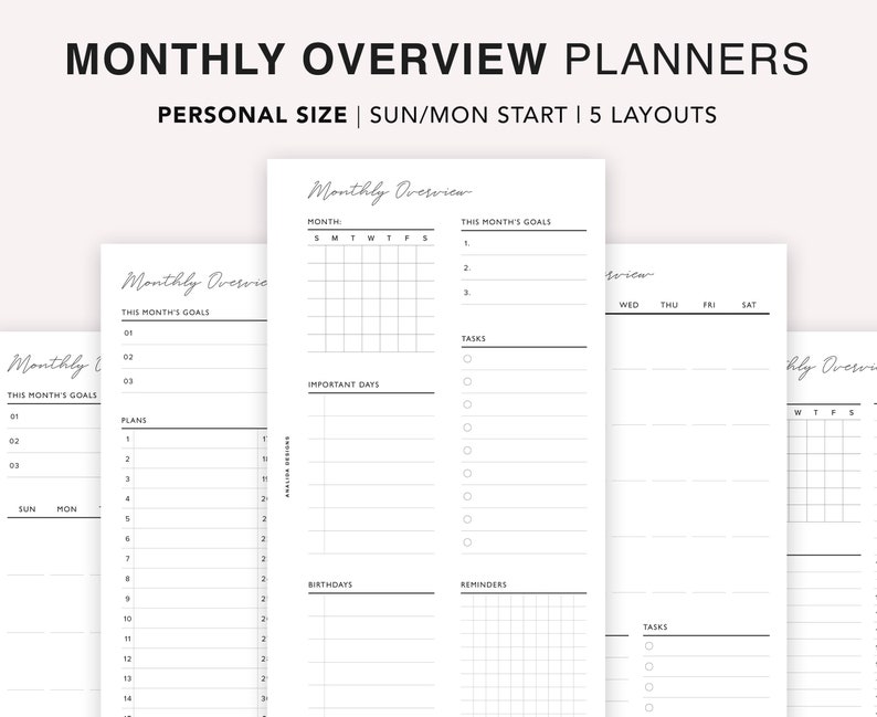 PERSONAL Monthly Planner Printable Monthly Overview Monthly - Etsy