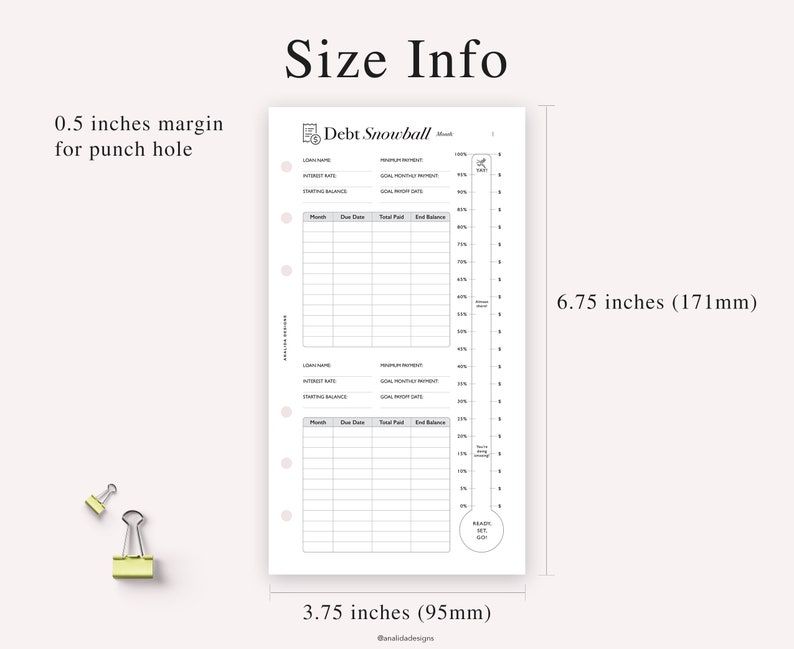 Debt Tracker Thermometer Printable: Personal Size, Finance Planner (PDF ...