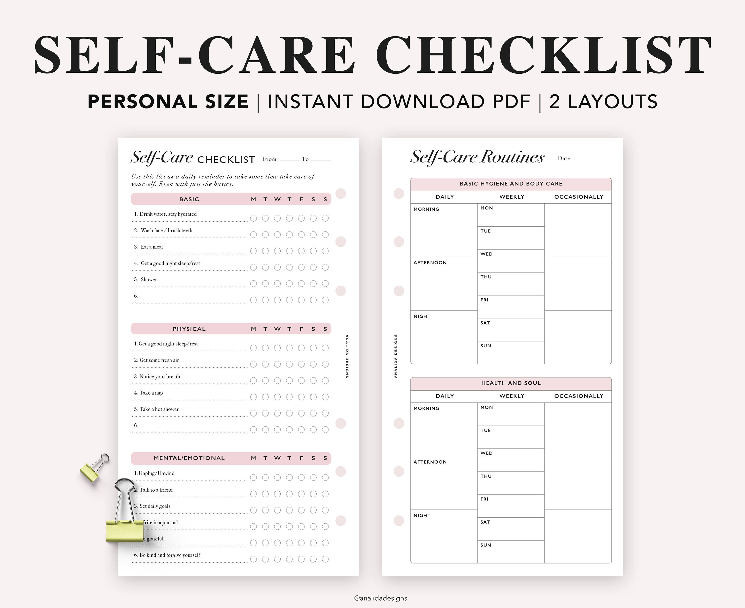 PERSONAL Self Care Checklist Tracker Self Help Journal Daily | Etsy
