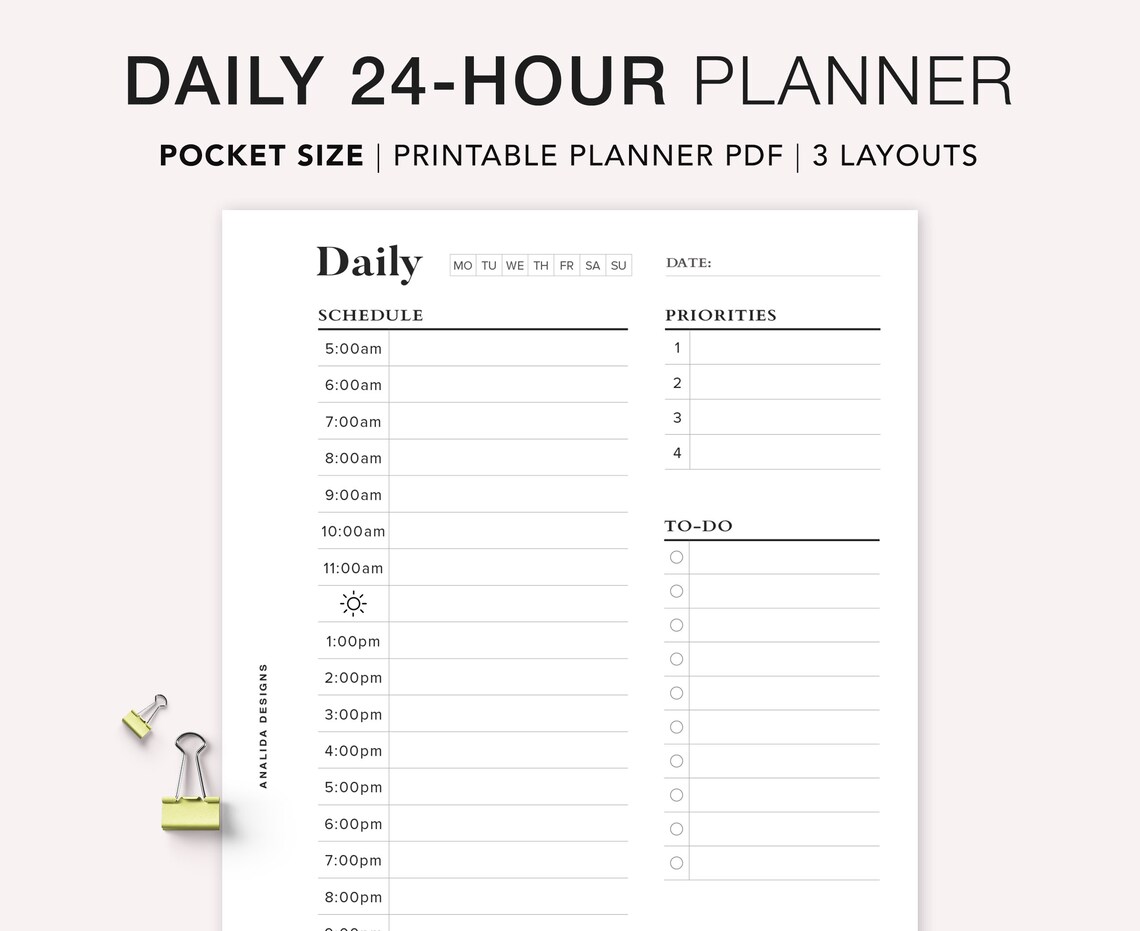 Pocket 24-hour Daily Planner Printable: Time Blocking Template (PDF) - Etsy