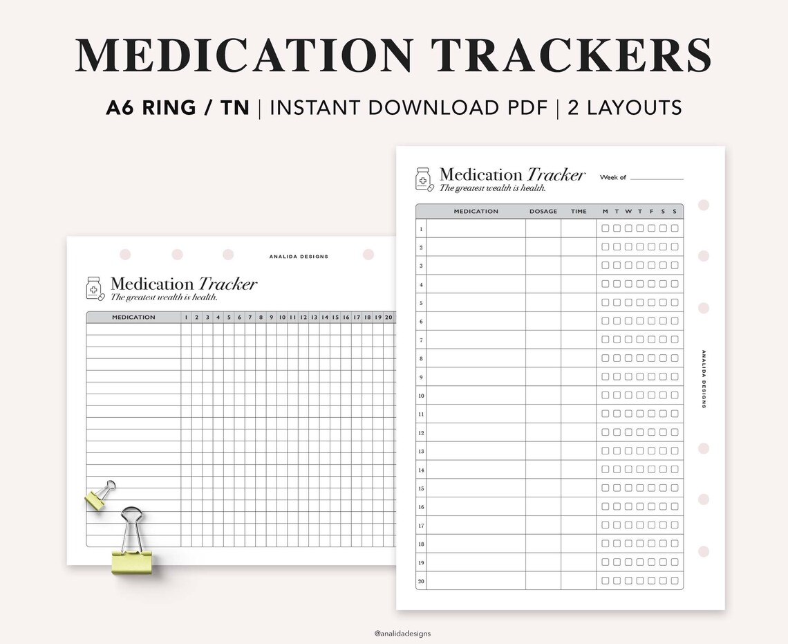 A6 Medication Chart Printable Medication Tracker Medical - Etsy