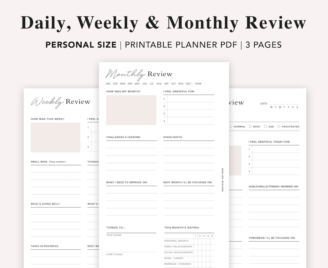 Personal Reflection Journal: Daily, Weekly, Monthly Review (PDF) - Etsy