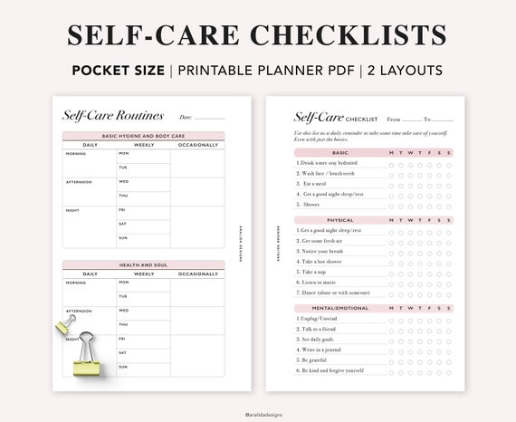 POCKET Self Care Checklist Tracker Self Help Journal Daily | Etsy